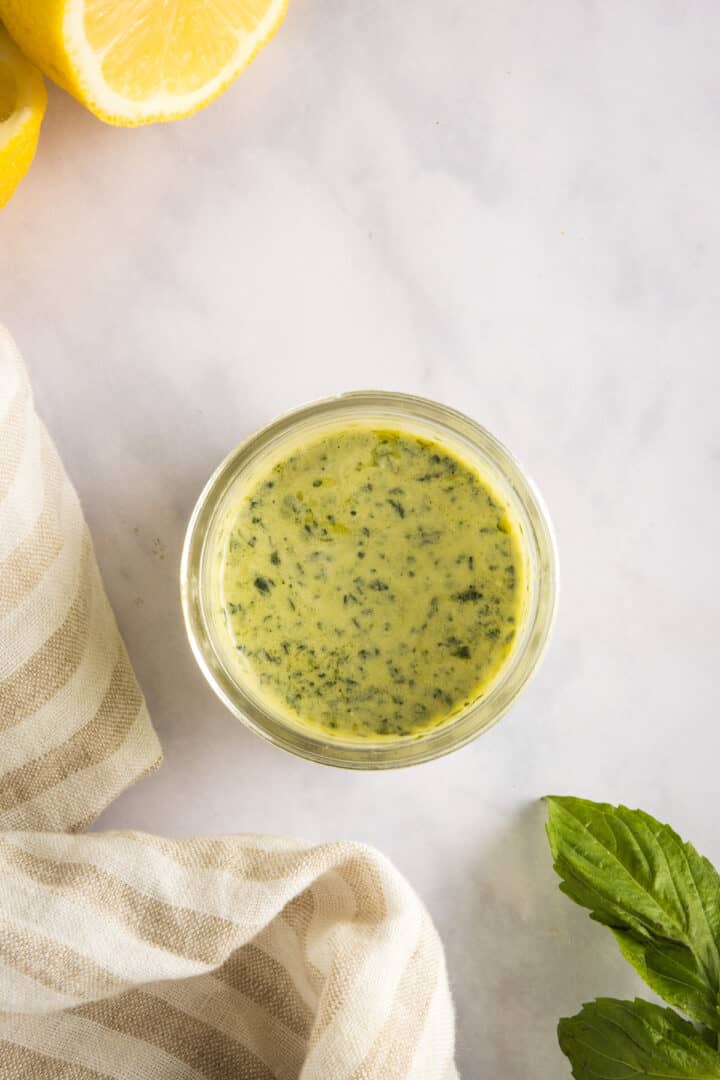 Pesto Salad Dressing (Vinaigrette & Creamy Versions!) - Urban Farmie